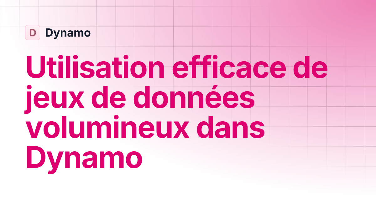 Utilisation efficace de jeux de données volumineux dans Dynamo | Dynamo